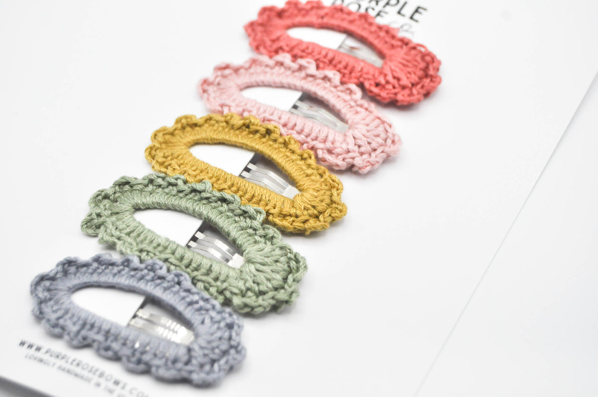 Snap Clips // Crochet Cute – Purple Rose Bows
